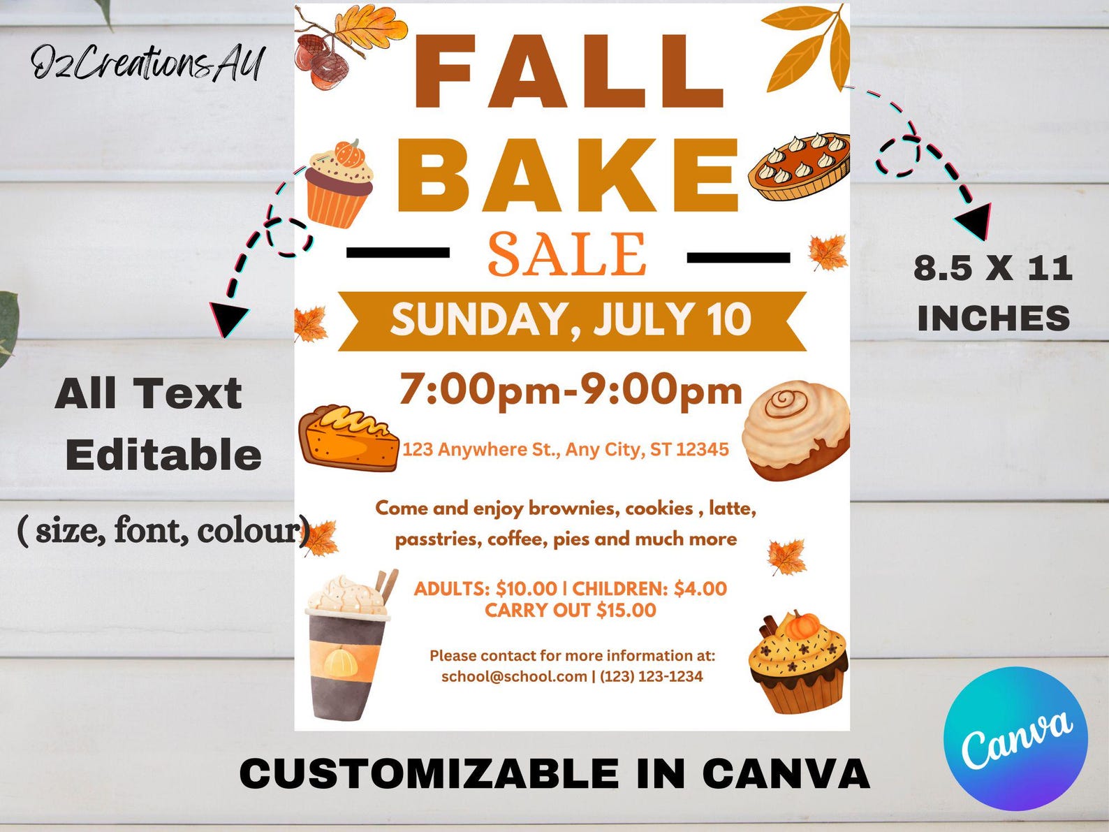 Editable Fall Bake Sale Flyer Template, Autumn Baking Fundraiser ...