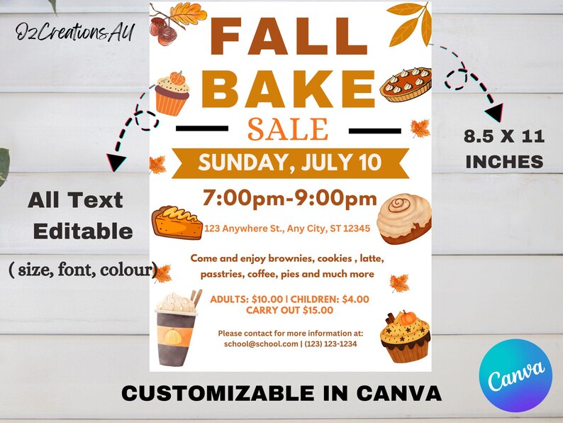 Editable Fall Bake Sale Flyer Template, Autumn Baking Fundraiser ...