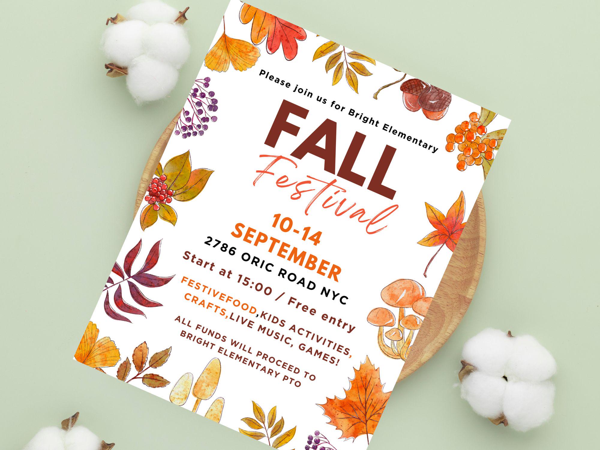 Fall Festival Flyer Template: Autumn Harvest Party Invitation (digital ...