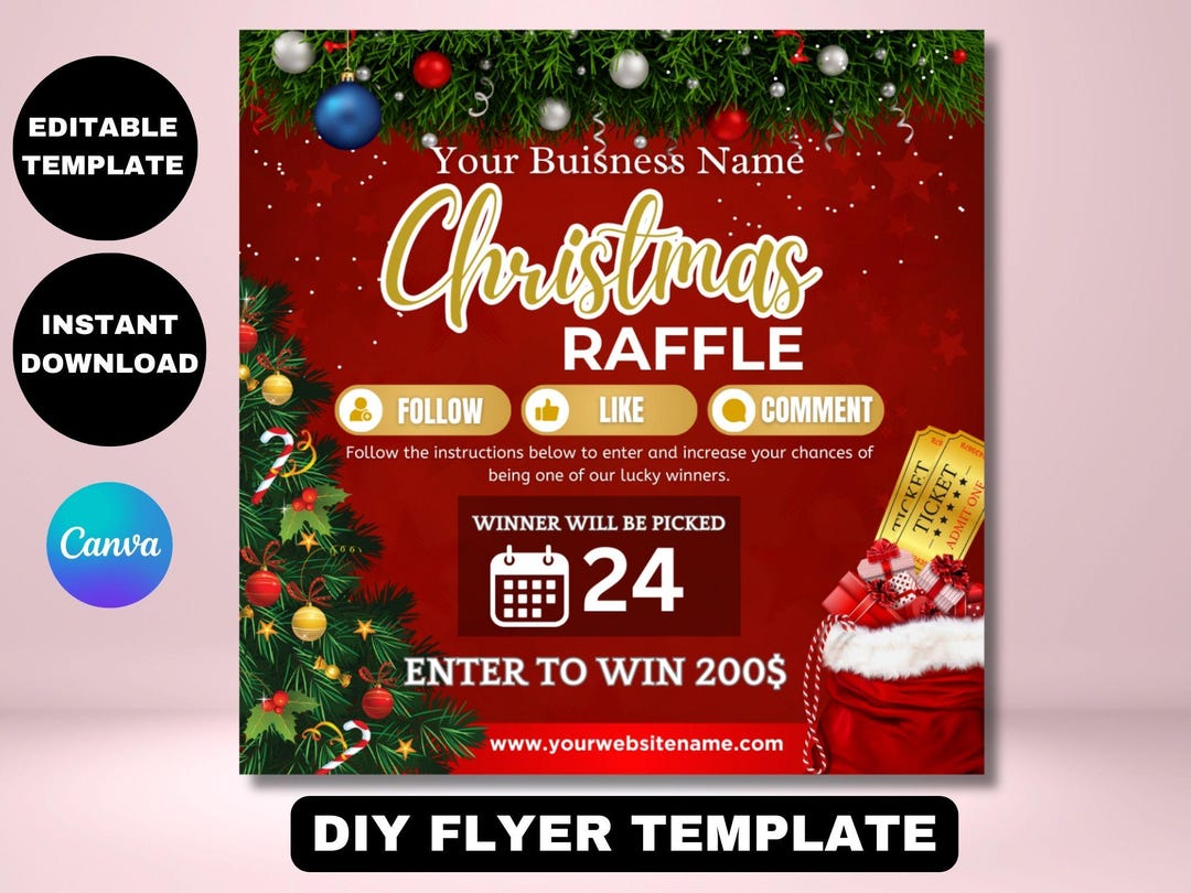 Christmas Raffle Flyer Template: DIY Holiday Giveaway (canva) - Etsy