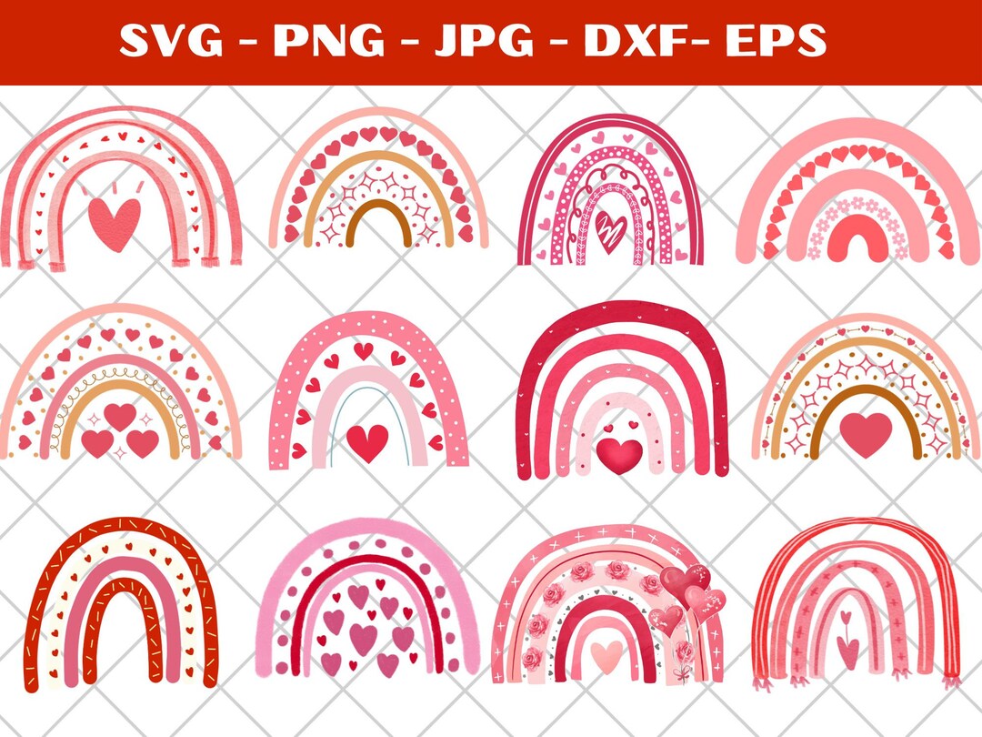 Happy Valentine Day Rainbow Svg, Heart Rainbow Svg Valentine Svg, Pink ...