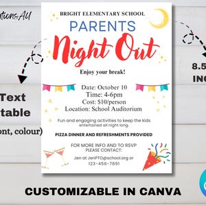 Parents Night Out Flyer Template PTO School Fundraiser PTA Flyer Event ...