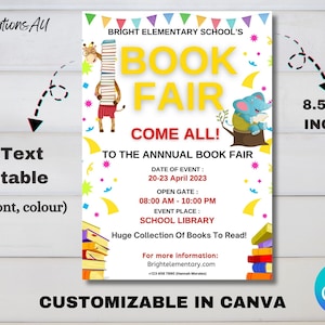 EDITABLE Book Fair Flyer Printable School Fundraiser Invitation ...