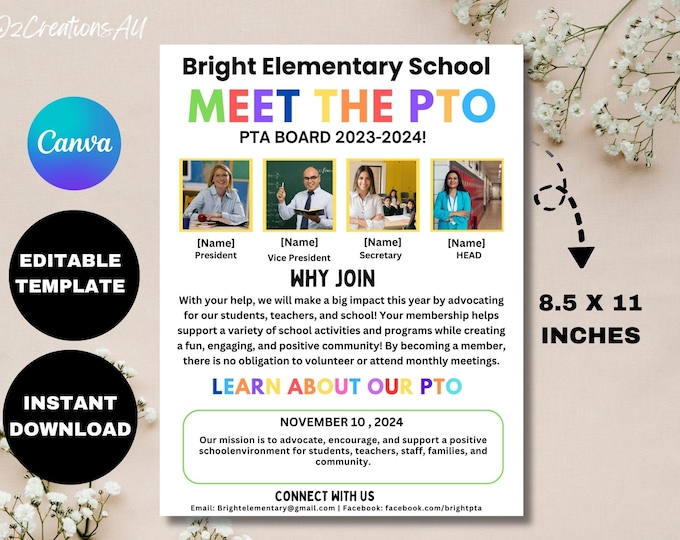 Editable Meet the PTA Flyer, Meet the PTO Form, Meet the Parent Teacher Assoc. Flyer for First ...