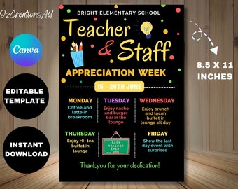 Editable Teacher Appreciation Week Itinerary Poster Teachers Staff ...