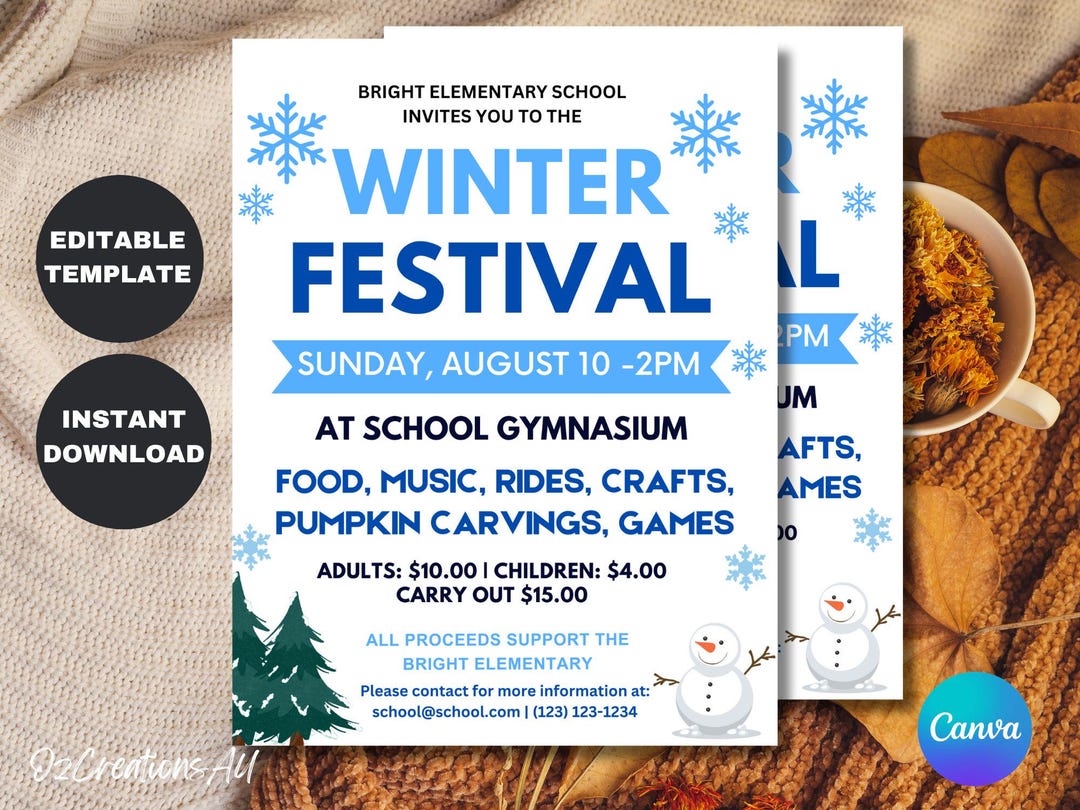 Editable Winter Festival Flyer, Winter Carnival Invitation, Canva ...