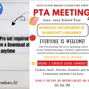 PTO PTA Meeting Flyer, Pto/pta Information Meeting Flyer, Editable ...