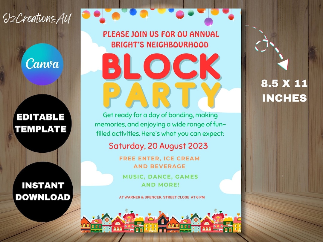 EDITABLE Neighborhood Block Party Invitation, Bbq Picnic Summer Party ...
