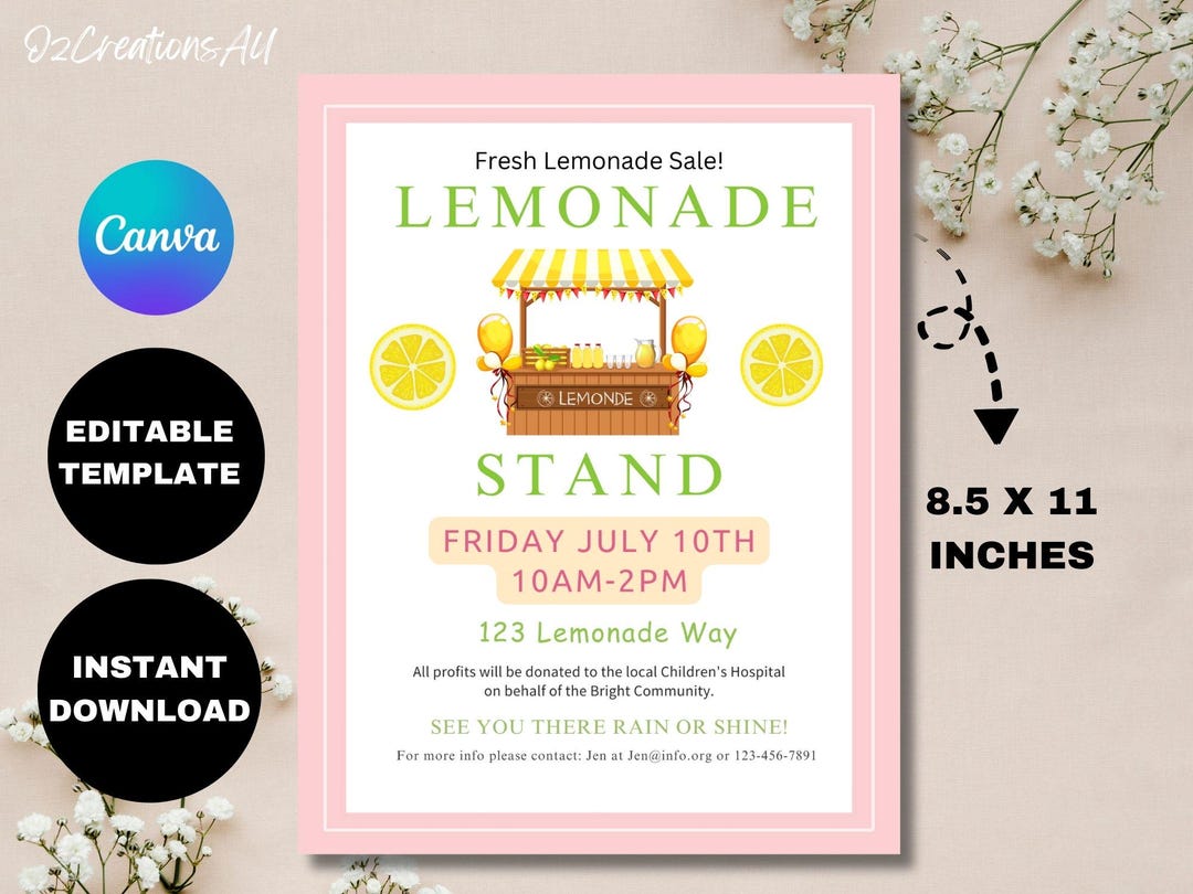 Lemonade Stand Flyer Template: School Fundraiser Poster (digital ...