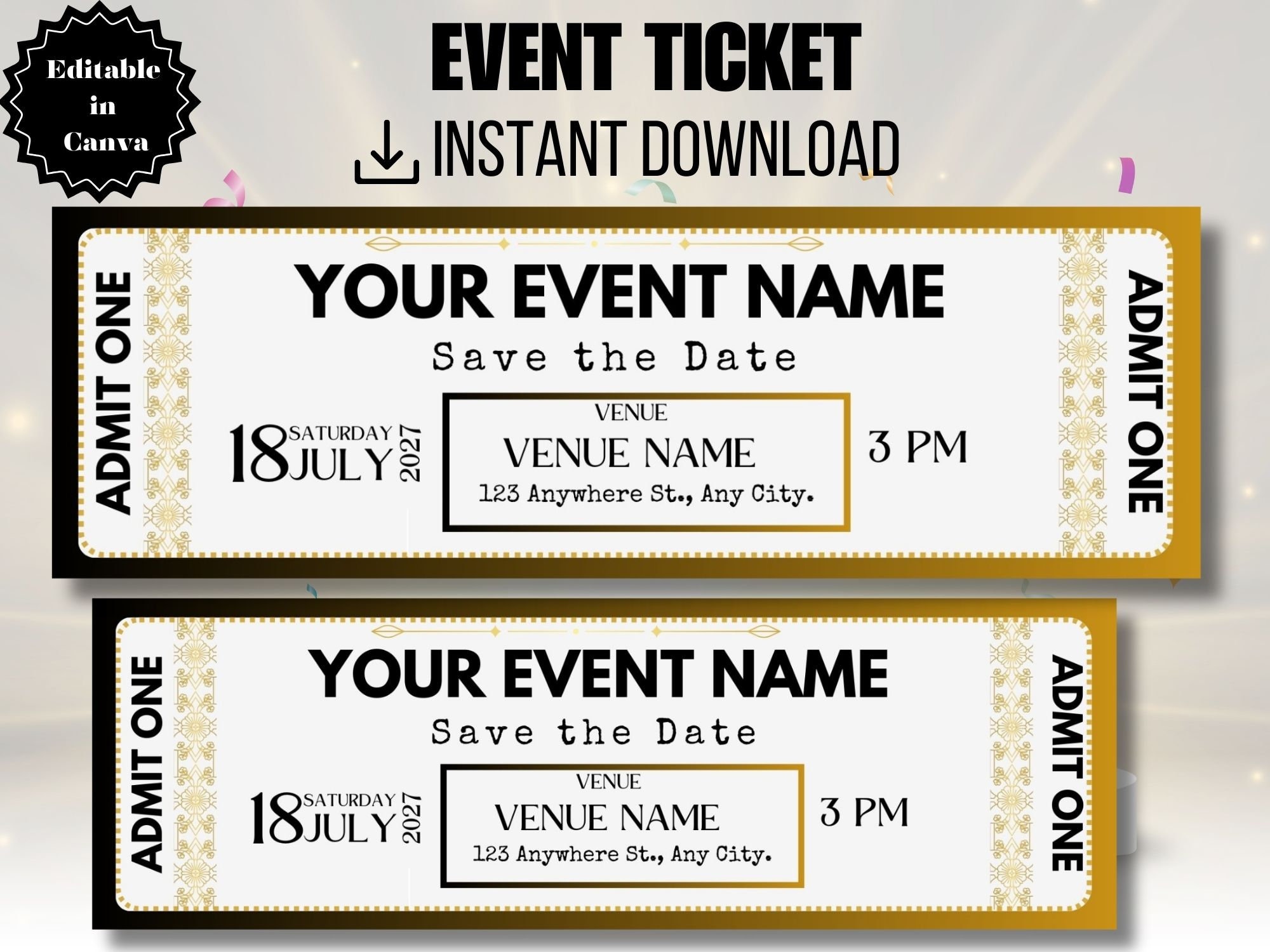 Editable Event Ticket Template: DIY Printable (digital Download) - Etsy