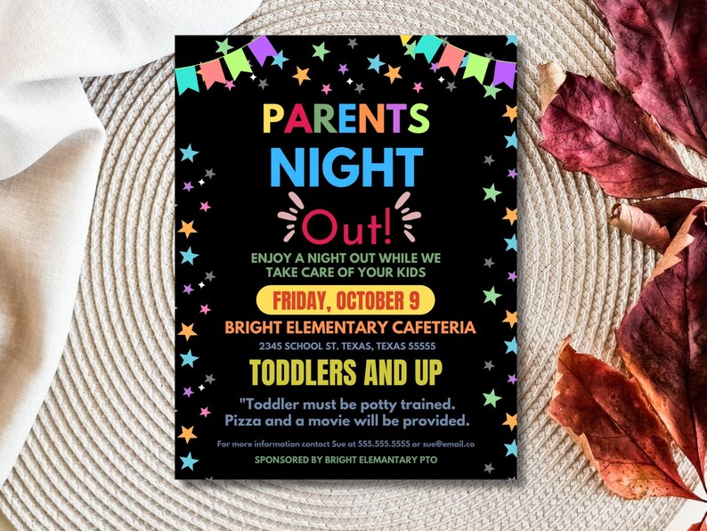 Parents Night Out Flyer: Editable School Event Template (digital) - Etsy