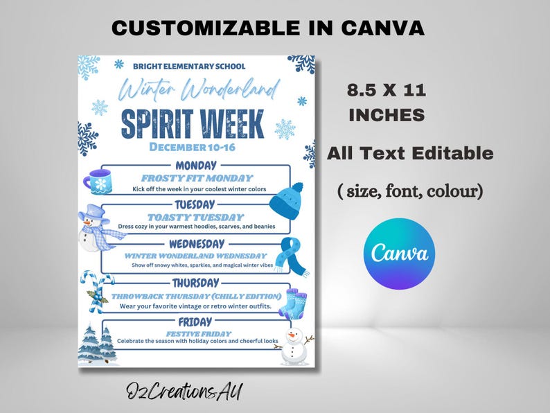 Customizable Winter School Spirit Week Flyer, Customizable Holiday ...