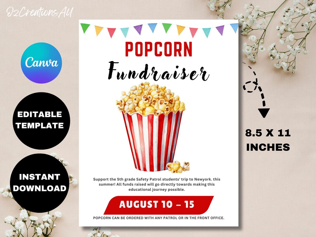 EDITABLE Popcorn Fundraiser Flyer, Printable PTA, PTO, School Church ...