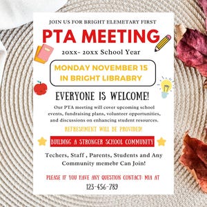 PTO PTA Meeting Flyer: Editable Back to School Template (canva) - Etsy
