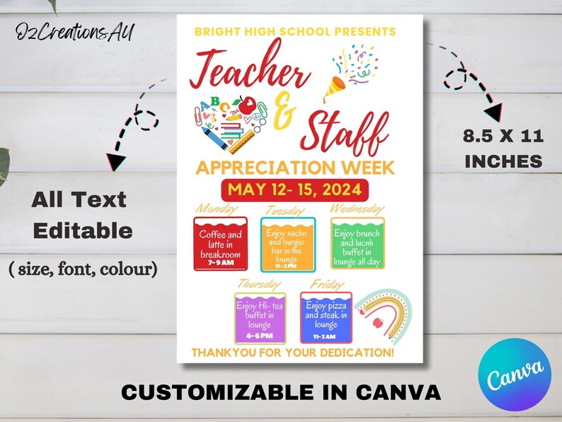 Editable Teacher and Staff Appreciation Week Flyer - Canva Template ...