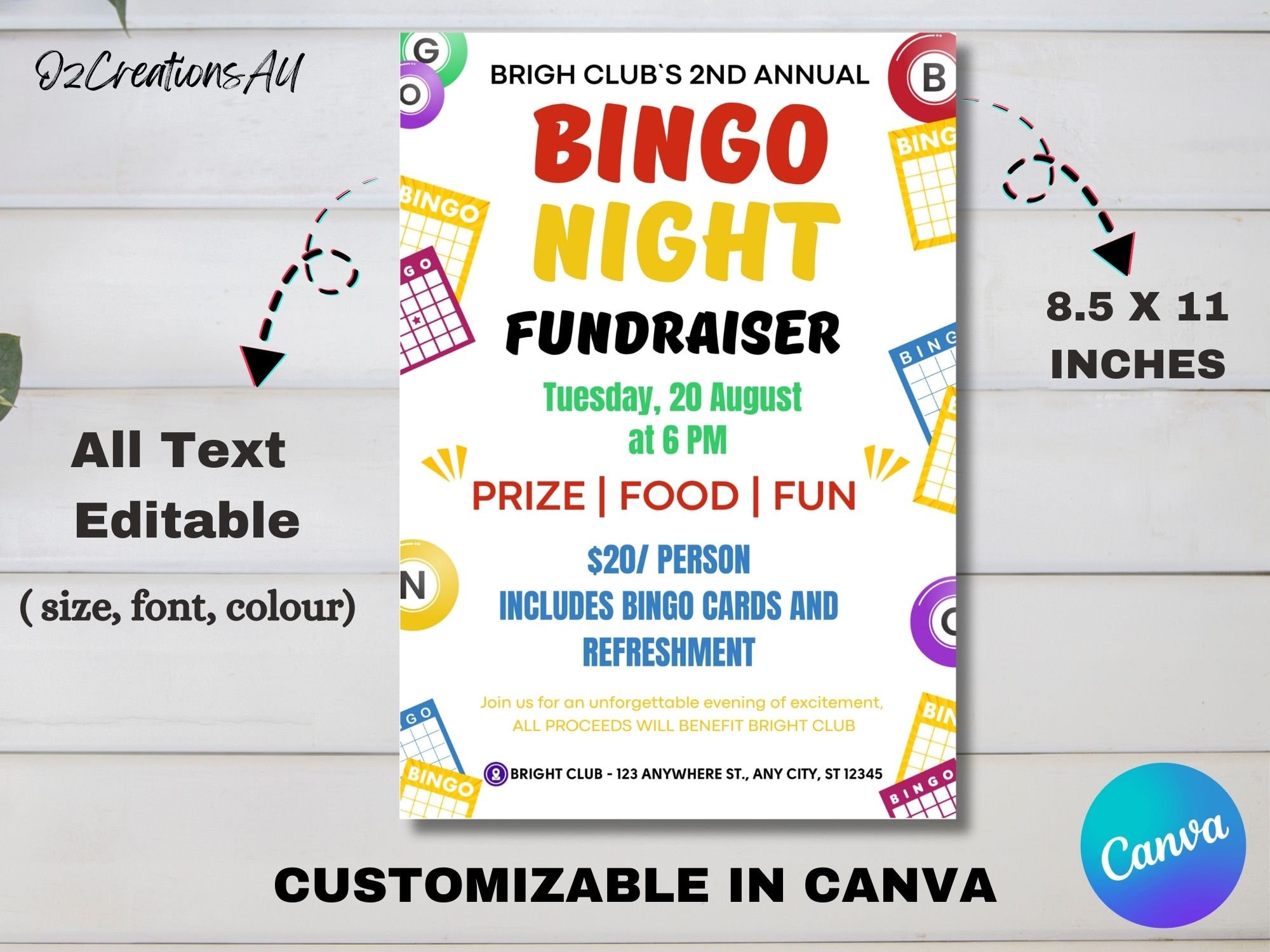 Bingo Night Flyer Template: Editable Family Game Fundraiser (digital ...