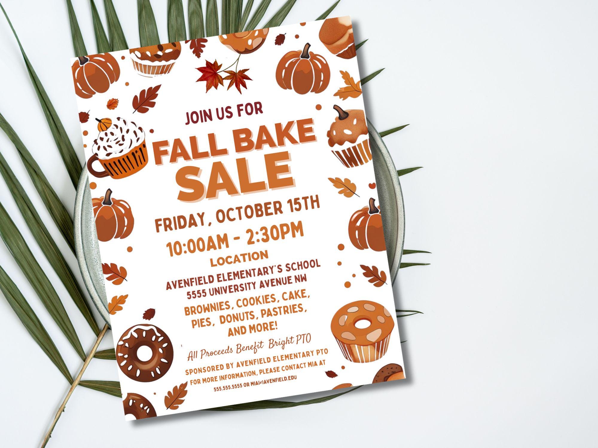 Editable Fall Bake Sale Flyer Template, Autumn Baking Fundraiser ...