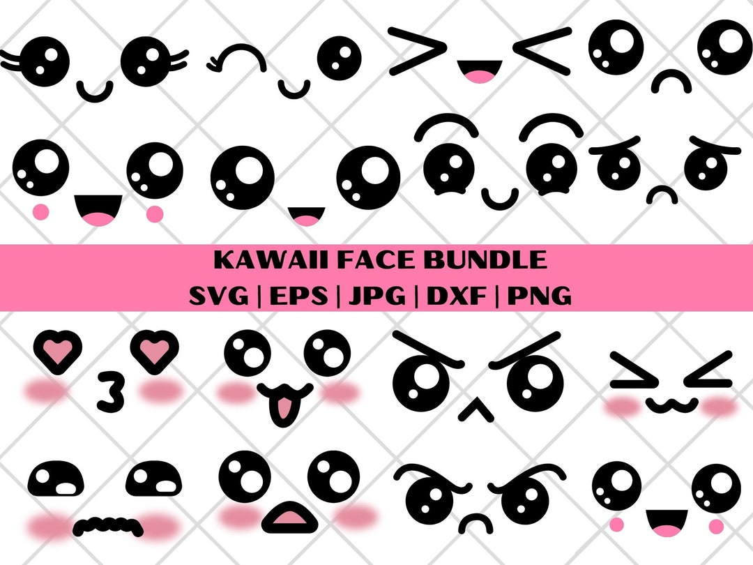 Buy Kawaii Faces SVG Bundle, Cute Face Clipart, Cartoon Emoji Face Svg ...
