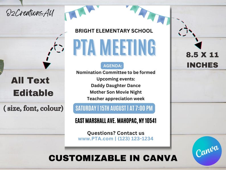 Editable PTA Meeting Flyer Template: School Fundraiser Handout (digital ...