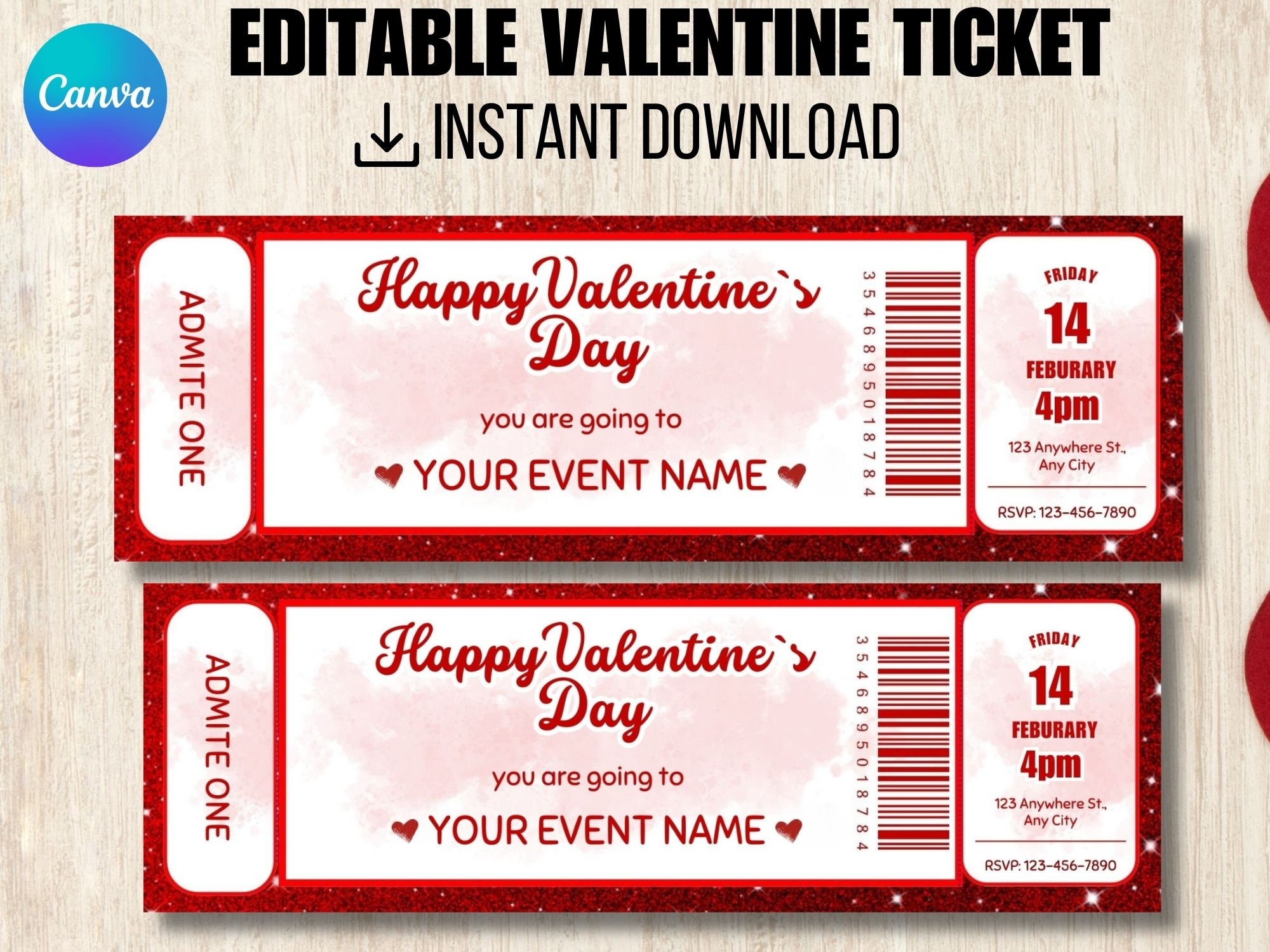 Valentine's Day Ticket, Editable Vvalentine Coupon, Surprise Gift ...