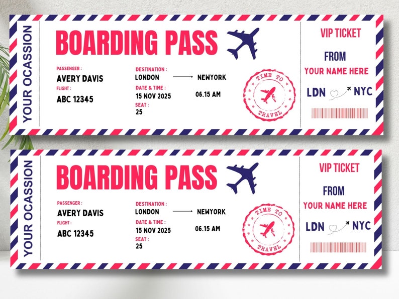 Editable Boarding Pass Template, Canva Boarding Pass, Customizable ...