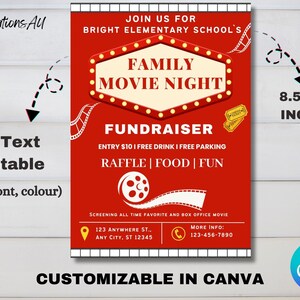 Editable Family Movie Night Flyer: School Fundraiser PTA (digital ...