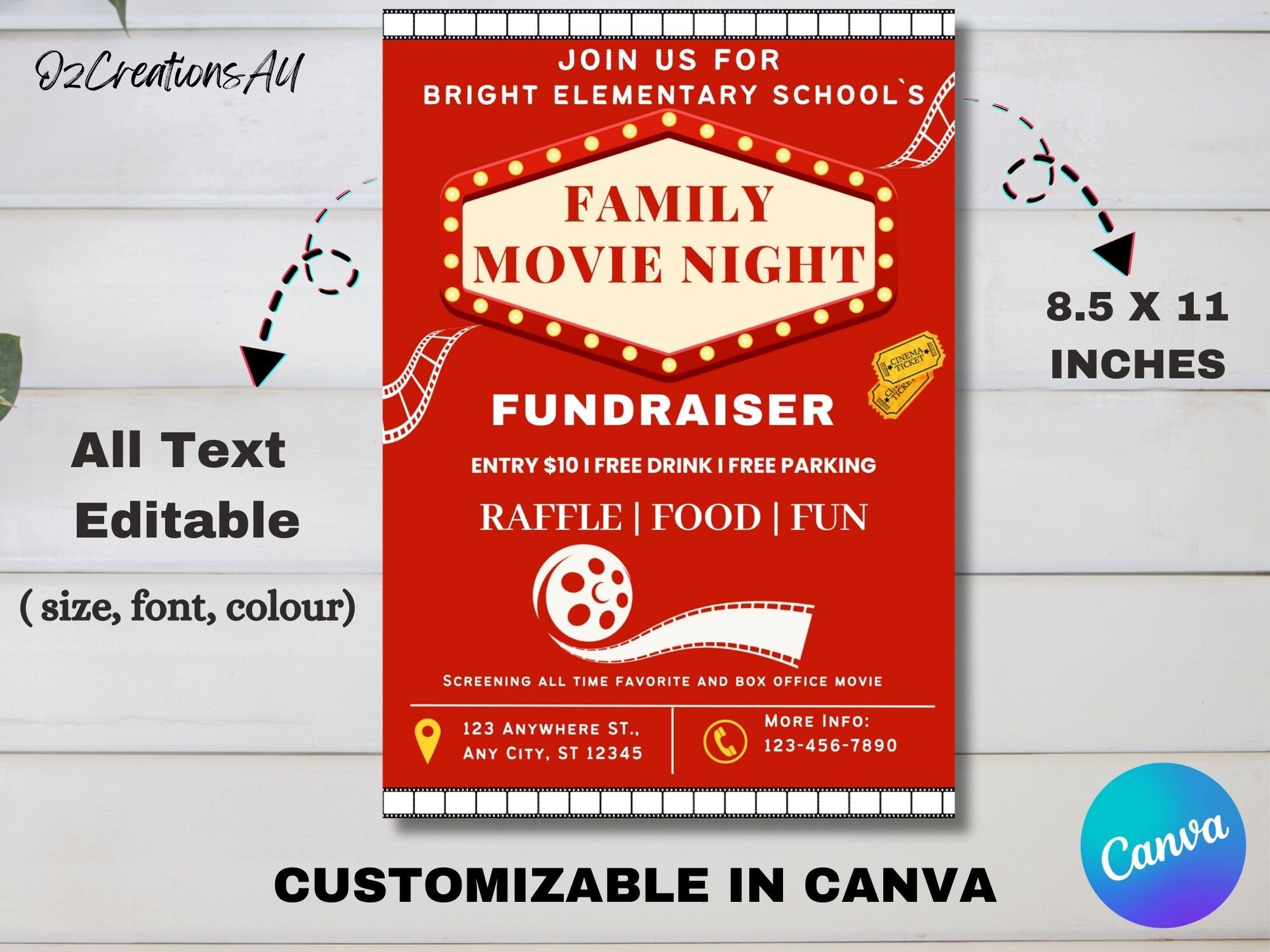 Editable Family Movie Night Flyer, School Church Benefit Fundraiser ...