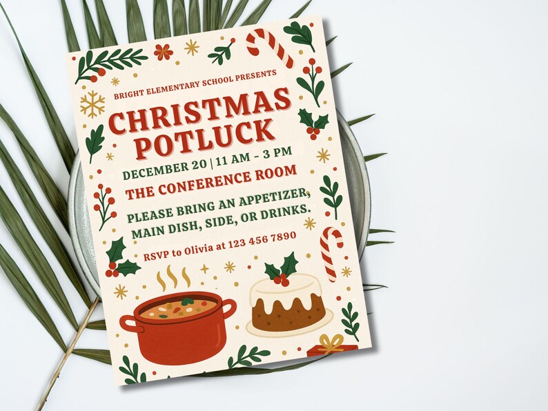 Christmas Potluck Flyer & Sign up Sheet Set | Editable Canva Template ...