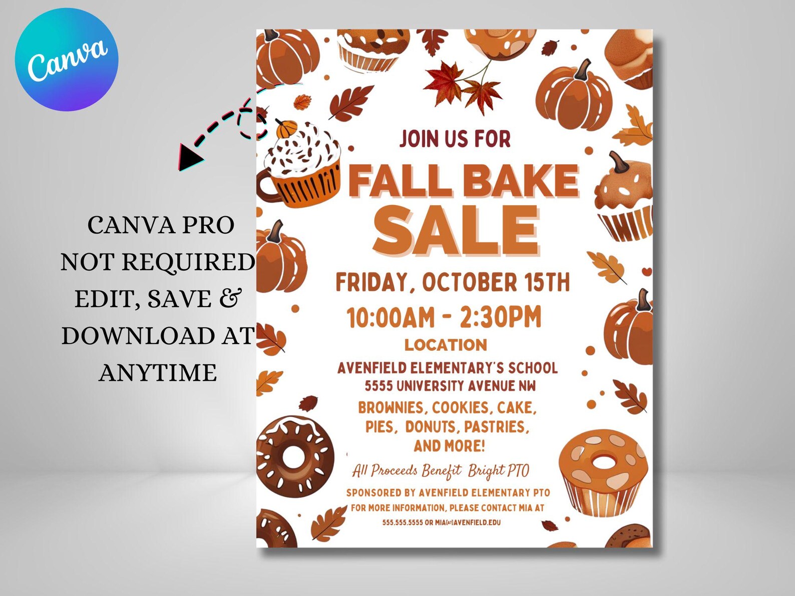 Editable Fall Bake Sale Flyer Template, Autumn Baking Fundraiser ...