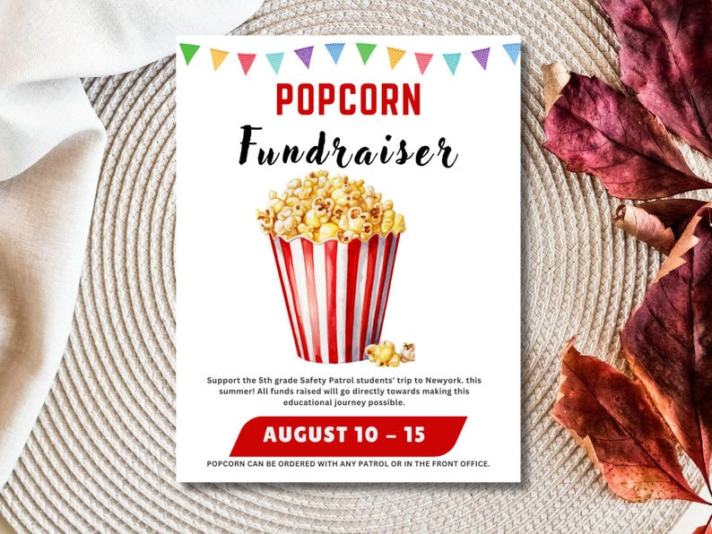 Editable Popcorn Fundraiser Flyer: School PTA PTO Event (digital ...