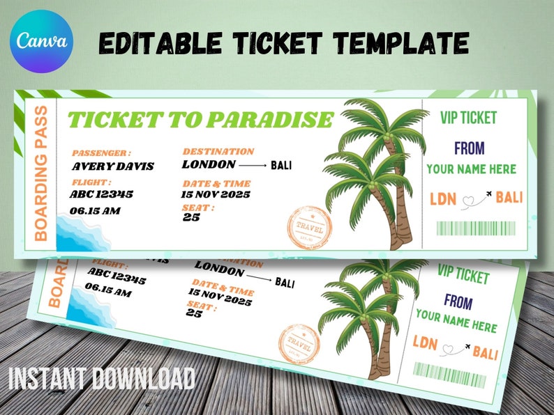 Editable Beach Boarding Pass Template: Surprise Vacation Reveal ...