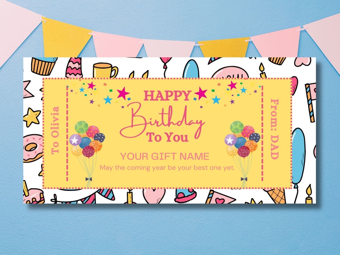 Printable Birthday Coupon Template: Editable Gift Certificate (digital ...