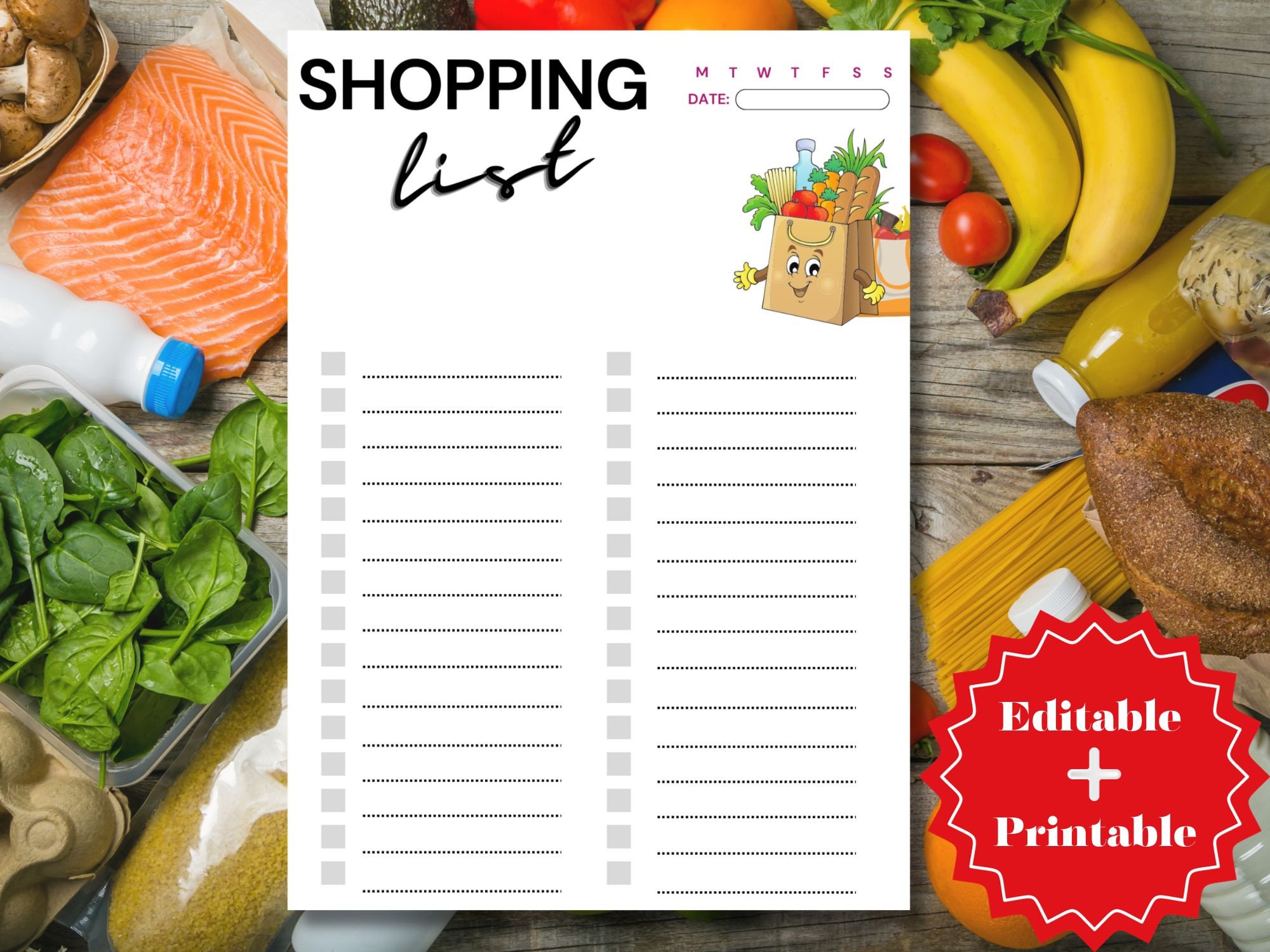 Editable Grocery List Printable Shopping List Printable Grocery ...