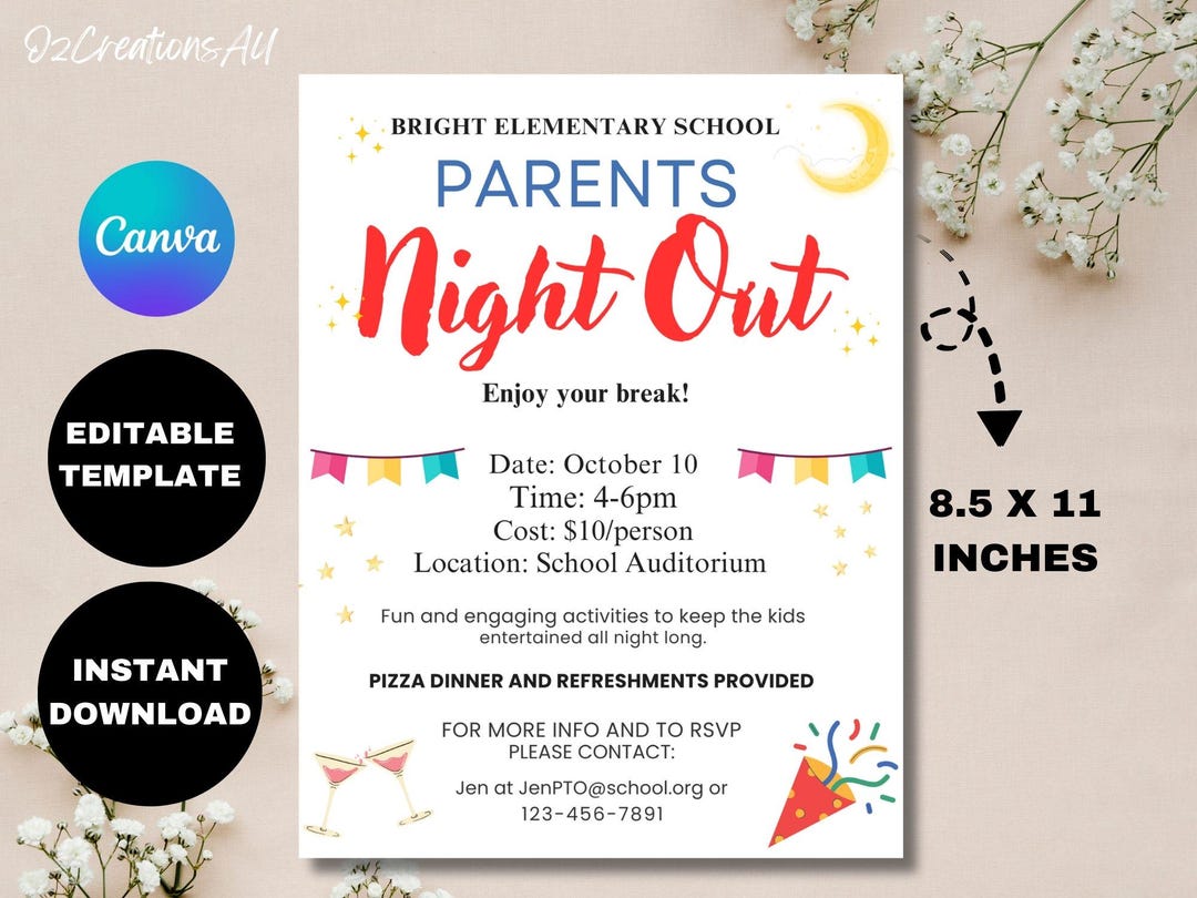 Parents Night Out Flyer Template PTO School Fundraiser PTA Flyer Event ...