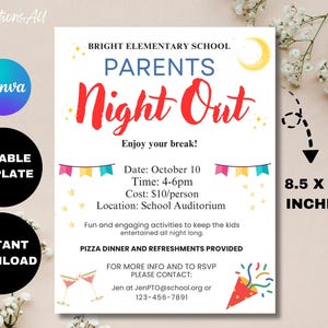 Parents Night Out Flyer Template PTO School Fundraiser PTA Flyer Event ...
