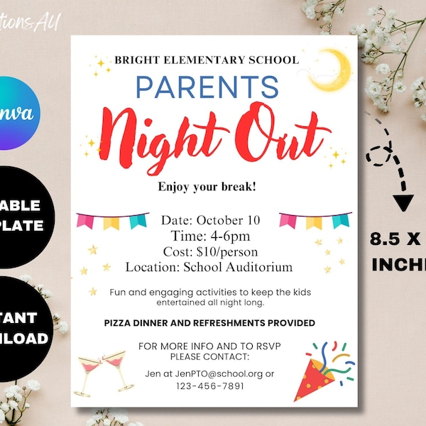 EDITABLE Parents Night Out Flyer, Printable PTA, PTO, School Family ...