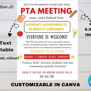 PTO PTA Meeting Flyer, Pto/pta Information Meeting Flyer, Editable ...