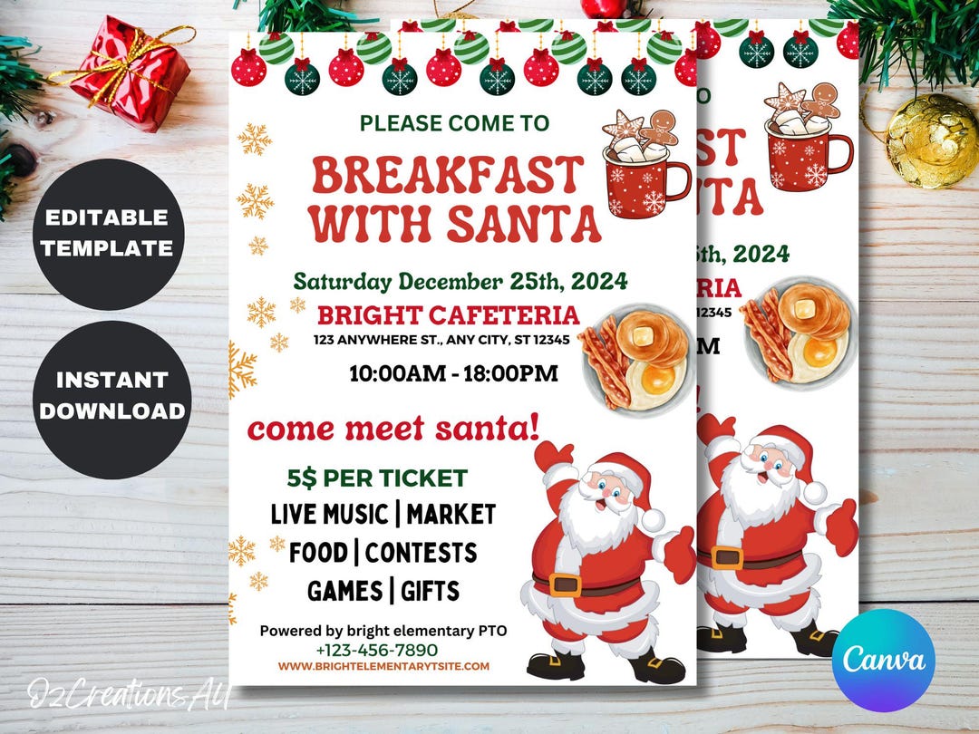 Editable Breakfast With Santa Flyer Template, Kids Pancakes & Pictures ...