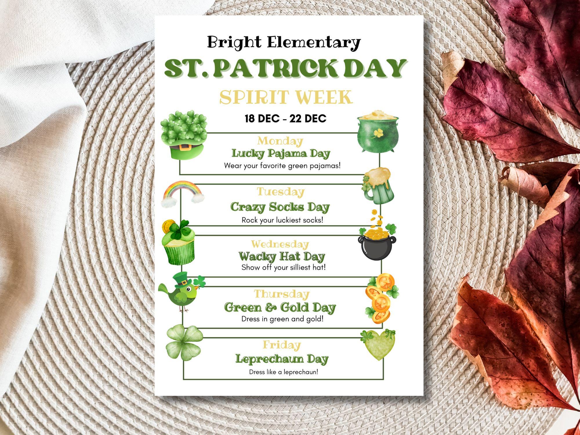 St. Patrick’s Spirit Week Flyer, March PTO Schedule, St. Patty’s PTA ...