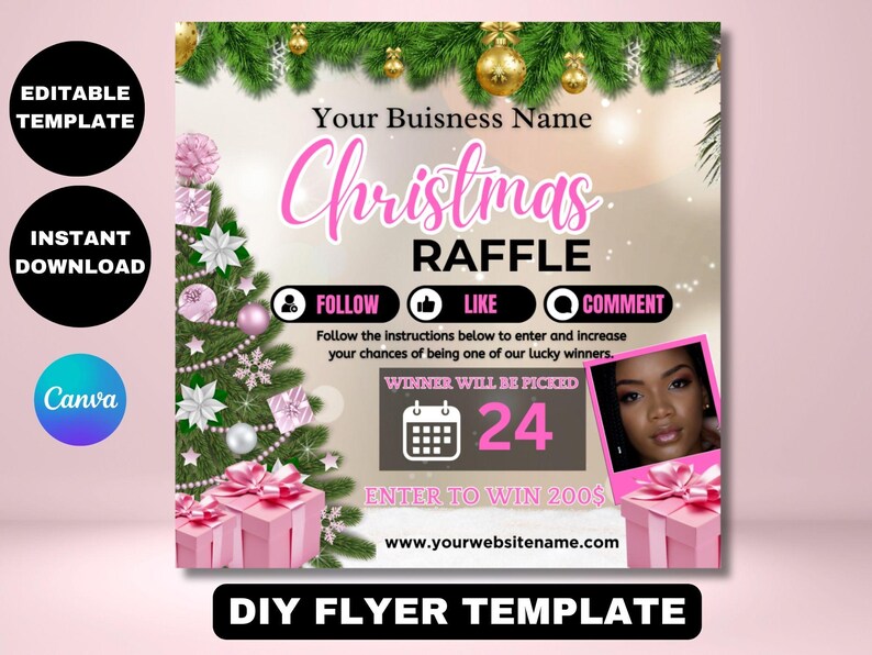 Christmas Raffle Flyer Template: Editable Holiday Giveaway (canva) - Etsy