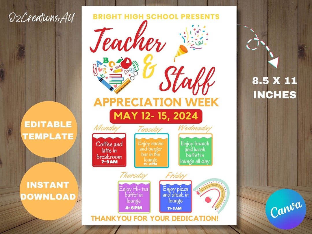 Editable Teacher and Staff Appreciation Week Flyer - Canva Template ...