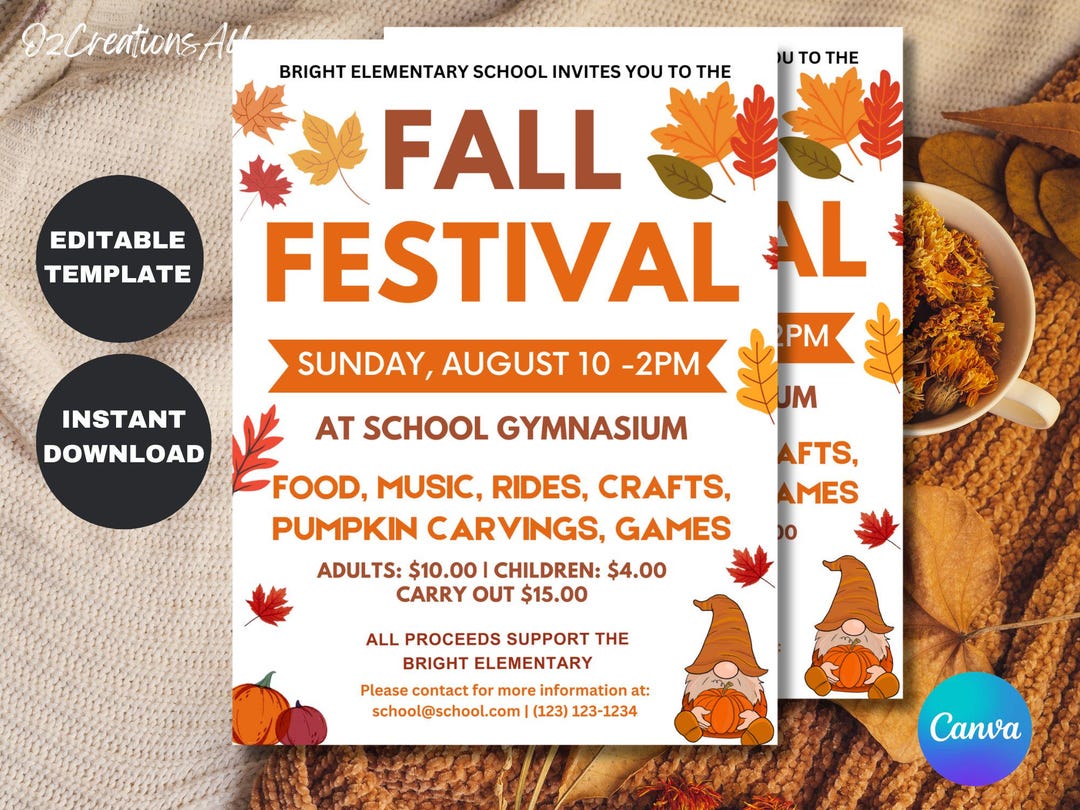 Editable Fall Festival Flyer, Autumn Harvest School Fundraiser Event ...