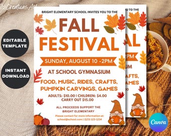 Fall Festival Flyer, Editable Autumn Harvest Fest Fundraiser Event for ...