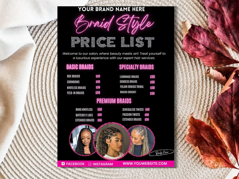 Braids Pricelist, DIY Flyer Template Design, Hair Styles Braiding Price ...