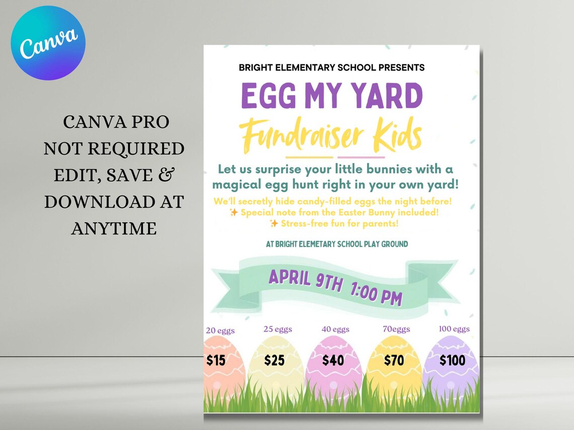 Egg My Yard Fundraiser Template, Editable PTO Easter Egg Hunt Flyer ...