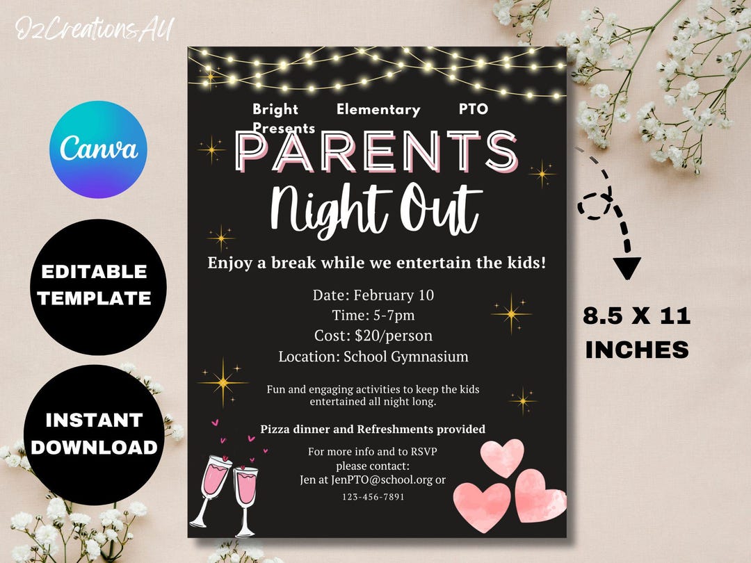 Parents Night Out Flyer Template PTO School Fundraiser PTA Flyer Event ...
