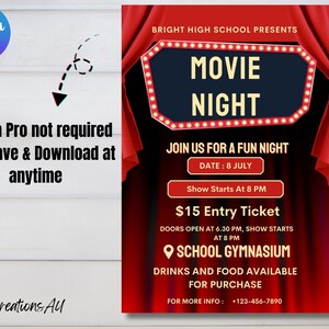Editable Family Movie Night Flyer, School Church Benefit Fundraiser ...