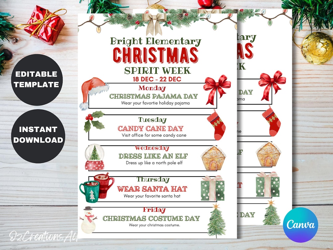 Customizable Holiday School Spirit Week Flyer, PTO Schedule, December ...