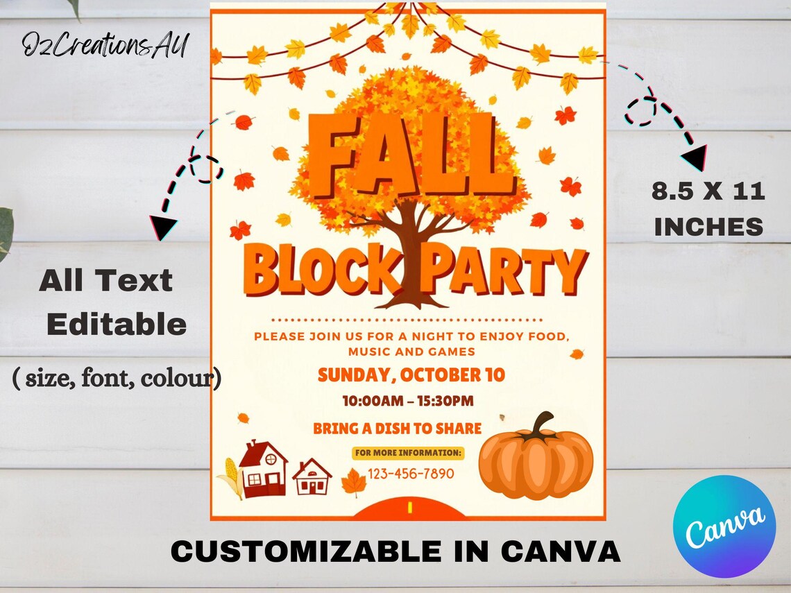 Fall Block Party Flyer Template: Editable Autumn Event Invite (digital ...