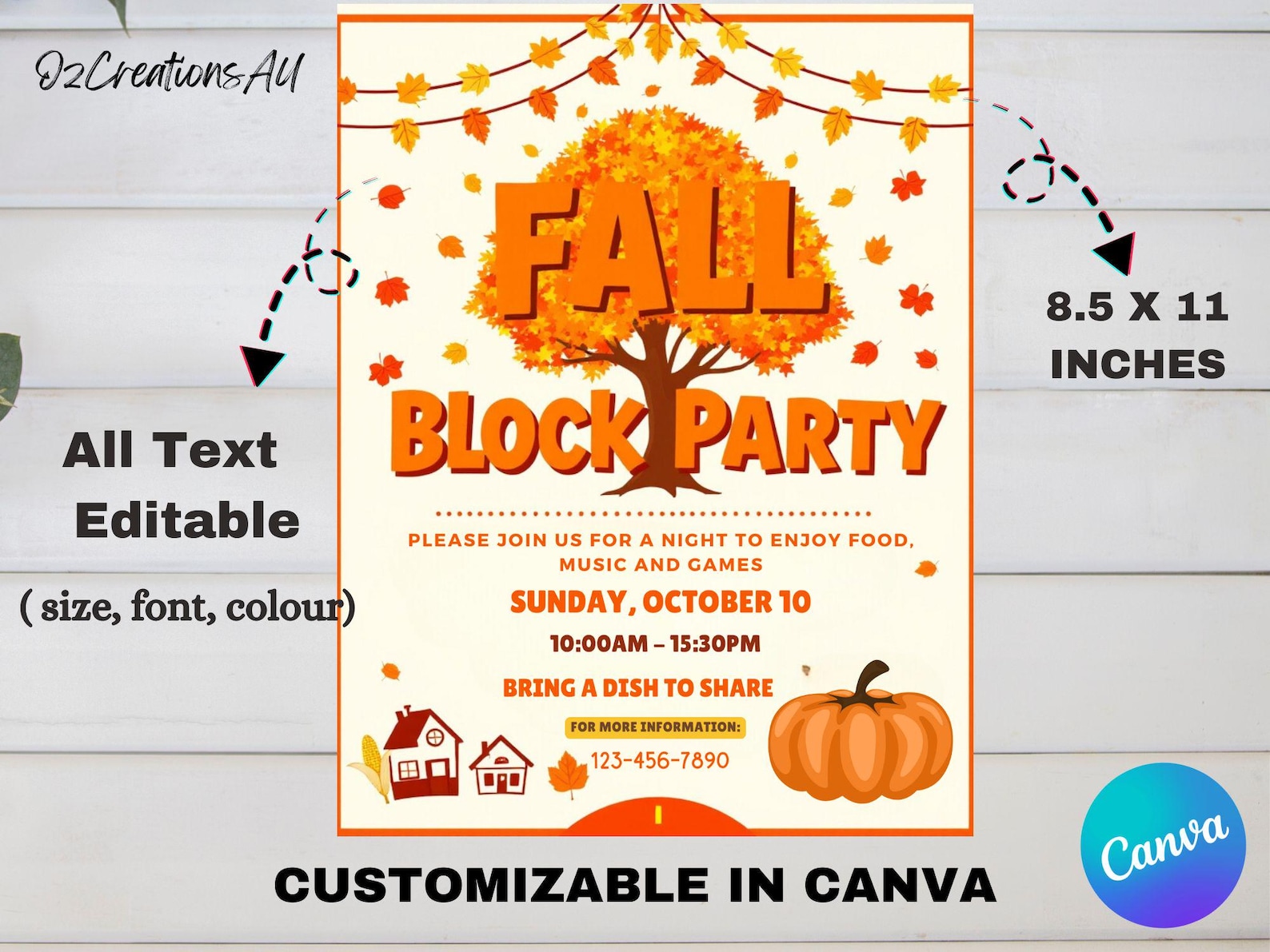 Fall Block Party Flyer Template: Editable Autumn Event Invite (digital ...